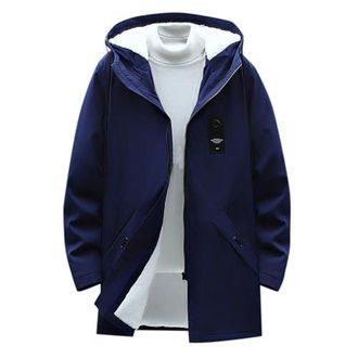 Generic Manteau Homme Hiver Chaud,Men&aposs Anoraks - Manteaux &eacute;pais en peluche pour hommes veste mi-longue &agrave; fermeture &eacute;clair trench-capuche &eacute;l&eacute;gant et fonct