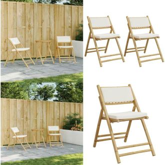 vidaXL Vidaxl - Bistrost&uuml;hle 2 Stk. Klappbar mit Cremewei&szlig;en Kissen Bambus - Bambusgartenm&ouml;bel - Outdoor-St&uuml;hle - Klappbare St&uuml;hle - Gartenst&uuml;hle