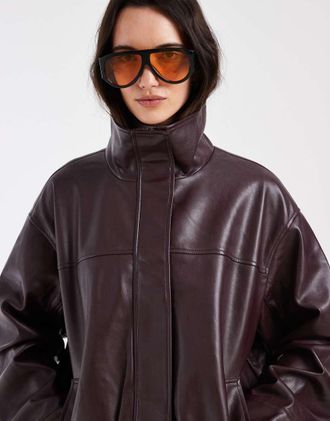Asos Jacke in Lederoptik mit Stehkragen in Schokobraun