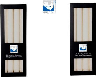 Kerzenfarm Hahn 8 Stearin-Stabkerzen - 8er Set (2x4 STK.) 22 x 250 mm | Weiss - pflanzliche Tafelkerzen Echtwachs