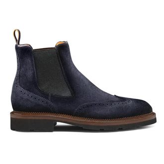 Santoni Botte Chelsea en Daim Brogue - Homme - Chaussures - Bleu - Taille: 42 1/2 EU