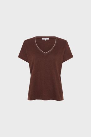 Gerard Darel T-shirt V en lin &agrave; lurex - MIRANA - Marron