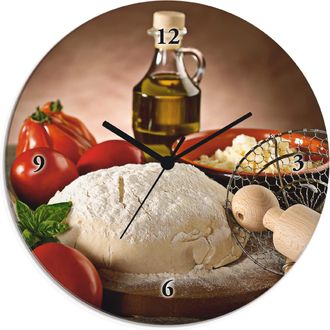 Artland Wanddeko Wanduhr ohne Tickgeräusche Glas Funkuhr Ø 30 cm Rund Lautlos italienisches Essen mediterran Pizza Food T5UZ