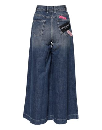 Dolce & Gabbana Womens Blue Cotton High Waist Wide Leg Denim Jeans Clothing