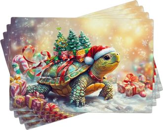 Generic Weihnachtsschildkr&ouml;ten-Tischsets, 4er-Set, festliche Feiertagstischmatten f&uuml;r Esstisch, wasserdicht, waschbar, f&uuml;r drinnen und drau&szlig;en, dekorative Pla