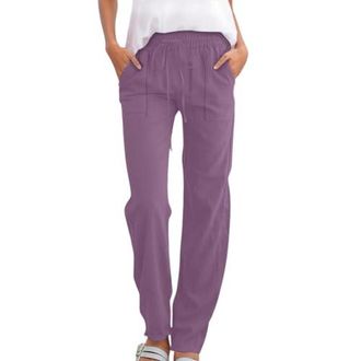 Generic Pantalon en coton et lin pour femme - Jambe large - Pantalon de plage d&eacute;t&eacute; pour femme - Confortable - Pantalon de yoga Palazzo XIYU26065, violet, 3XL