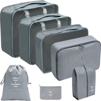 Generic 7-teiliges Reise-Aufbewahrungstaschen-Set, Koffer-Packw&uuml;rfel, Handgep&auml;ck, Kleider- und Schuh-Organizer-Taschen, faltbar(7 Pcs Gray)