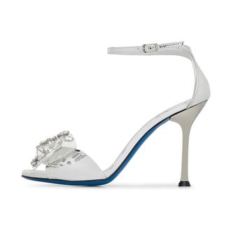 Loriblu Silberner Spiegel-Ledersandalen mit Plexy-Schleife und Steinen - - Shoes - Damen - Grau - 35 EU