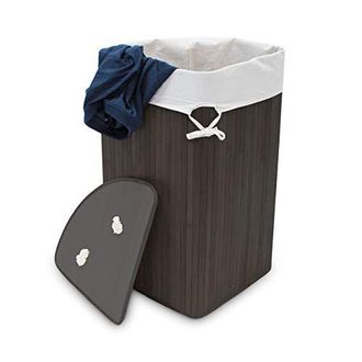 Relaxdays Eckwäschekorb Bambus, faltbare Wäschebox 60 l, platzsparend, Wäschesack Baumwolle, 65 x 49,5 x 37 cm, schwarz