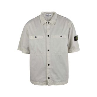 Stone Island Homme, Chemises, Beige, Taille: 2XL Compass Logo Short Sleeve Cotton Shirt
