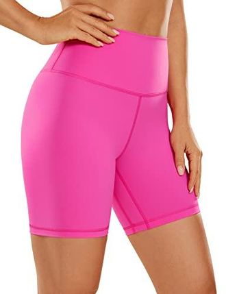 CRZ YOGA Femmes Sentiment Nu Yoga Shorts - 15cm Taille Haute Entra&icirc;nement en Cours Motard Shorts Hibiscus Violet 40