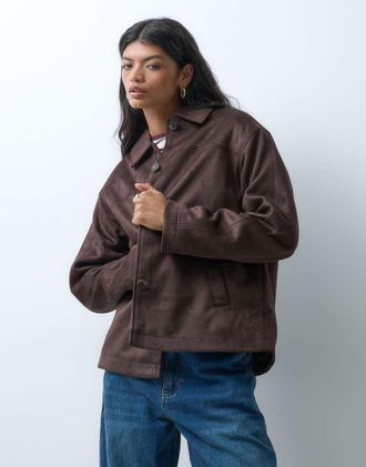Only Nur Jacke in Dunkelbraun in Wildlederoptik
