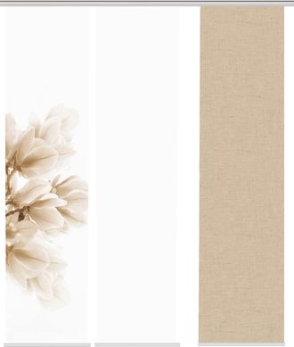 Home Wohnideen 084656 Schiebewand KESSI Seidenoptik, Digitaldruck mit Zubeh&ouml;r 245x60, Farbe:Sand, Gr&ouml;&szlig;e:245 x 60 cm, Anzahl:3er Set (2X Bedruckt, 1x Uni)