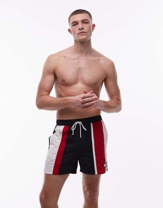 Tommy Hilfiger Badeshorts in Marineblau und Rot mit Colourblock-Design und Kordelzug