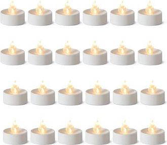 Amazon Basics LED Flameless Tea Lights Battery Operated Candles with Batteries Included, Pack of 24, 3.7 cm (L) x 3.7 cm (B) x 3.3 cm (H), White