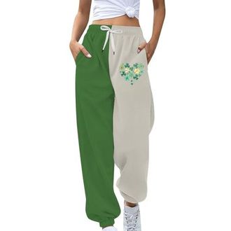Generic Pantalon de surv&ecirc;tement &agrave; blocs de couleurs pour femme - Imprim&eacute; tr&egrave;fle - Cordon de serrage &agrave; la taille avec poches - Pantalon d&eacute;contract&eacute; et ample po