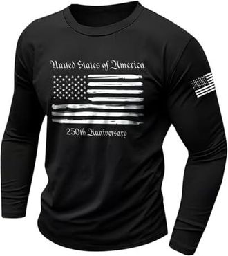 Generic Sweat-shirt imprim&eacute; drapeau am&eacute;ricain &agrave; manches longues pour homme - Pull tendance &agrave; col rond - Coupe ample - Confortable - Respirant - V&ecirc;tement de sp