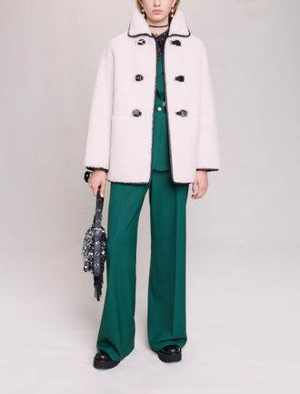 Maje Manteau Mi-long Shearling - Blanc - Maje