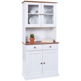 Dmora Anrichte Pattada, Kommode mit 2 Schubladen, 4 Regalb&ouml;den, T&uuml;ren auf Klappe, Schiebet&uuml;ren, 90x45x181h cm Wei&szlig;