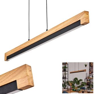 HOFSTEIN LED Hängeleuchte Lemene, Hängelampe aus Metall/Holz/Kunststoff in Schwarz/Natur/Weiß, Leuchte im modernen skandinavischen Design, Höhe max. 119 cm (ve
