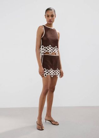 Mango H&auml;kel-Top mit Blumenstickerei braun - Damen - XS - MANGO