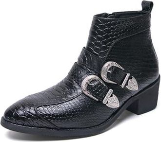 Generic Bottes de cowboy tendance pour homme avec boucle de ceinture et fermeture &eacute;clair &agrave; bout pointu - Bottes de moto confortables et d&eacute;contract&eacute;es - Chukka