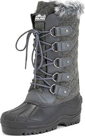 Polar Femmes Tall Matelass&eacute; Fourrure Doubl&eacute;e Neige Tactique Imperm&eacute;able Hauteur Du Genou En Marchant Bottes - Gris Textile - UK7/EU40 - YC0362