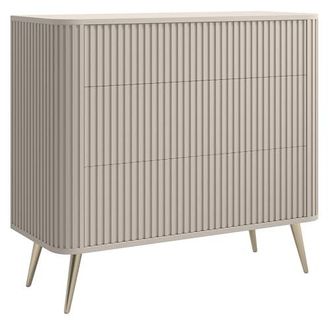 Selsey Kommode Aufbewahrungsschrank 3 Schubladen Schrank Schubladenschrank Gerillt Push to Open Soft Close Graubeige Goldene Beine Ovarlo