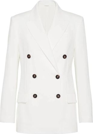 Brunello Cucinelli Cr&ecirc;pe Baumwoll-Twill-Blazer mit Monili - - Jackets - Damen - Wei&szlig; - M