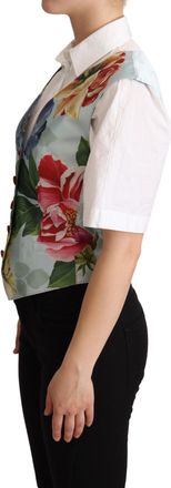 Dolce & Gabbana Womens Mint Green Floral Silk Waistcoat Vest Elastane Clothing