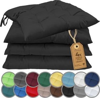 NatureMark Lot de 4 Galettes de Chaises avec Rubans 40x40 cm - Coussin de Chaise Épais pour Intérieur & Jardin - Couleur Noir
