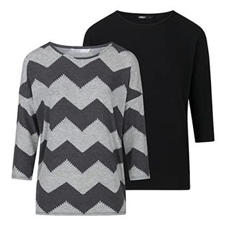 Only ONLGLAMOUR Lot de 2 t-shirts basiques &agrave; manches 3/4 pour femme - Col rond - Coupe ample - Manches longues - Imprim&eacute; - Pour l&eacute;t&eacute; - XS S M L XL XXL - No