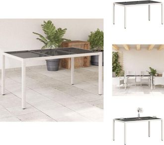vidaXL Gartentisch mit Glasplatte Wei&szlig; 150x90x75 cm Poly Rattan - Gartentisch - Esstisch - Outdoortisch - Terrassenm&ouml;bel - Gartenm&ouml;bel