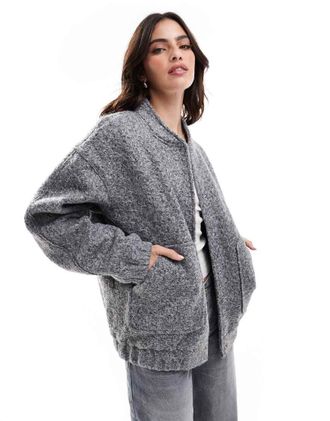 Vero Moda L&auml;ssig geschnittene Bomberjacke in Mittelgrau mit Struktur