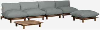 Sklum Garten-Set mit 4-teiligen modularen, verstellbaren Sofa, Couchtisch und Pouf aus Akazienholz Brina Grau Anthrazit - Sklum