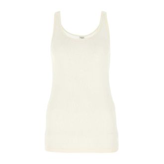 Saint Laurent Fein geripptes- leicht transparentes Tanktop - - Tops - Damen - Wei&szlig; - L