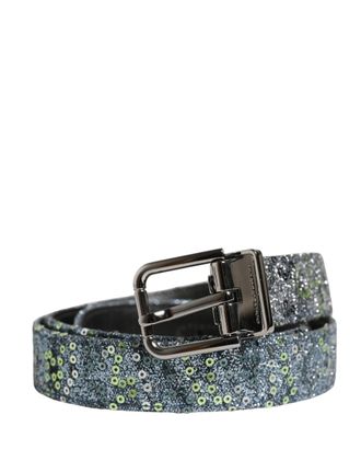 Dolce & Gabbana Men Multicolor Sequin Silver Metal Buckle Belt Cotton Pe Polyester Calf