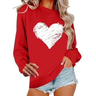 Generic Pull de Saint-Valentin pour femme - Col rond - Manches longues - Pull pour femme - Haut sans capuche - Chemisier automne hiver - Hauts pour femmes - P