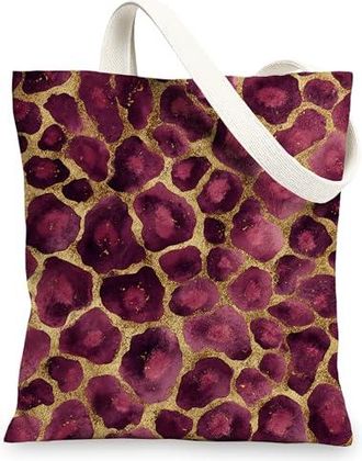 Generic Sacs fourre-tout en toile motif léopard, sacs dépicerie réutilisables, élégants et légers et lavables pour salle de sport, voyage, violet, 13x15 Inch