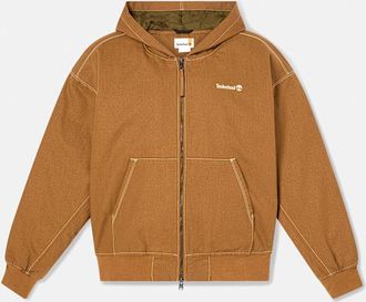 Timberland All Gender Bomberjacke aus gewaschenem Duck-Canvas mit Kapuze in Dunkelgelb, Gelb, Gr&ouml;&szlig;e