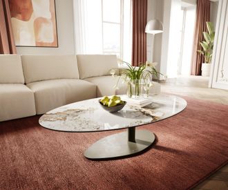 DELIFE Couchtisch Edge Oval 140x80 cm Keramik Minas Melange Vibany Metall Effektfinish Titan, Couchtische