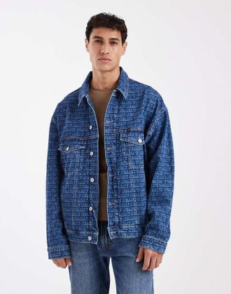 Tommy Jeans Theo - Veste camionneur oversize &agrave; imprim&eacute; - Bleu moyen d&eacute;lav&eacute;