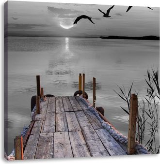 Pixxprint schöner Steg mit Vögeln, Größe: 70x70, Leinwandbild Quadratisch, Wandbild, Kunstdruck, fertig bespannt