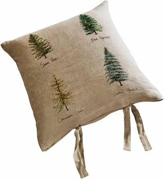 Loberon Kissenhülle Jarrier, weihnachtliches Druckmotiv, nostalgische Bindebänder, Weihnachtsdekoration, Weihnachten, Leinen, beige/grün