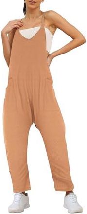 Generic Salopette d&eacute;t&eacute; pour femme - Combinaison grandes tailles - Couleur unie - Combinaison l&eacute;g&egrave;re - Jambes larges - Avec poches - Sans manches - Combinaison