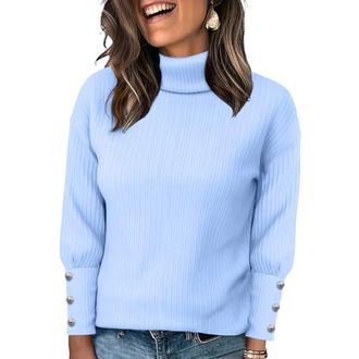 Generic Pull Femme Hiver Chaud col Montant D&eacute;contract&eacute; Manche Longue Couleur Unie Jumper Pull Femme Chic et El&eacute;gant Mode Ample Sweatshirts Bleu Ciel