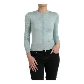 Dolce & Gabbana Luxuri&ouml;ser Seiden Cardigan Pullover - - Knitwear - Damen - Blau - L