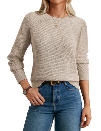 Grace Karin Pullover Damen Langarm Merino Wolle Blend Rundhal Hakelnadel Strickpullover Regular-Fit Apricot XXL