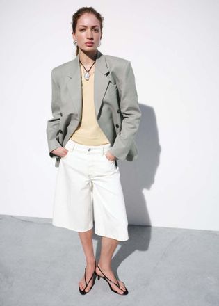 Mango Bermudas en denim coupe droite taille moyenne blanc cass&eacute; - Femme - 32 - MANGO