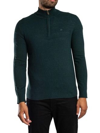 Superdry Ess LW Wollmischung 1/2 Rei&szlig;verschluss Strickpullover, Gr&uuml;n